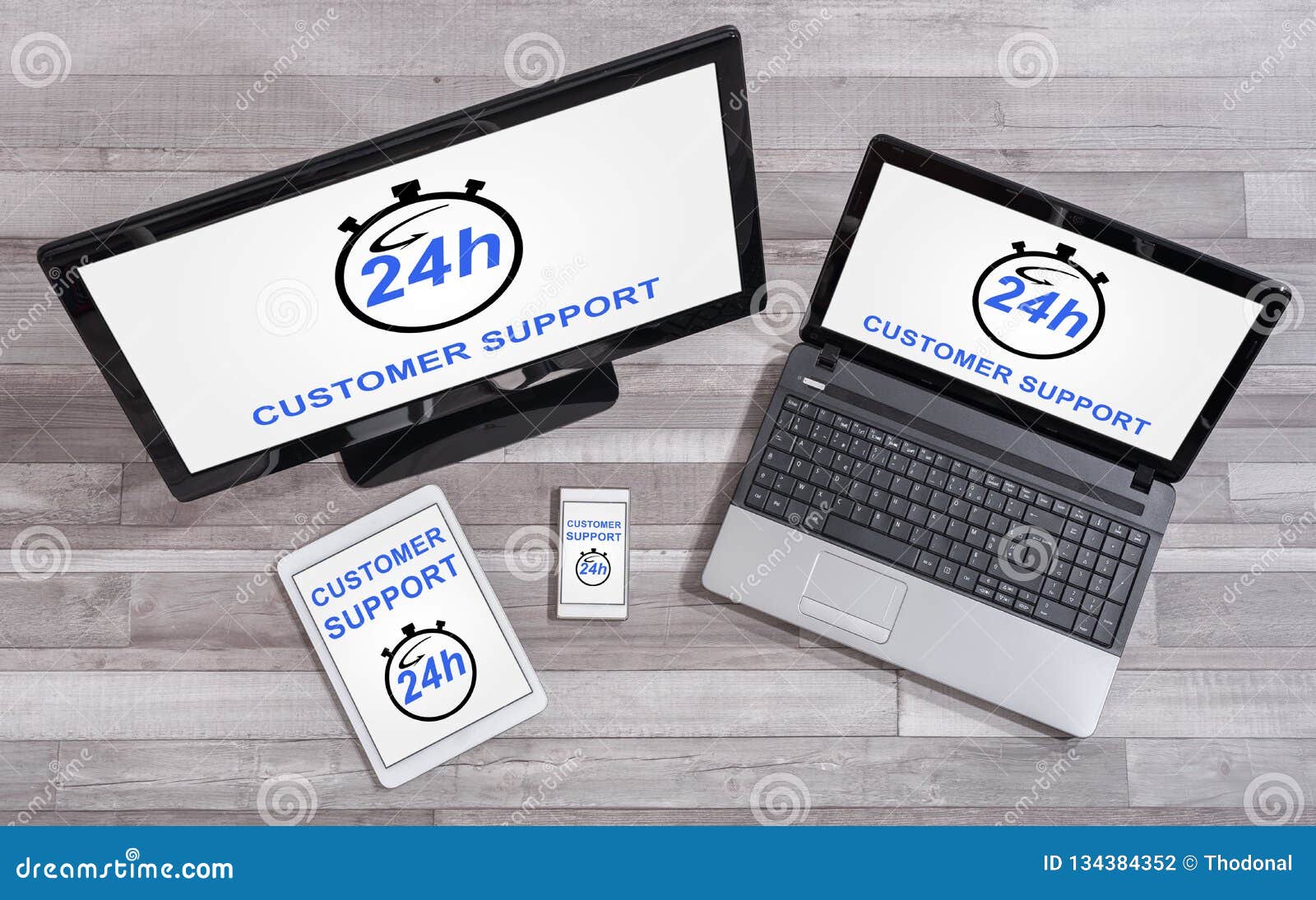 Customer Support Concept on Different Devices Stock Photo - Image of ...