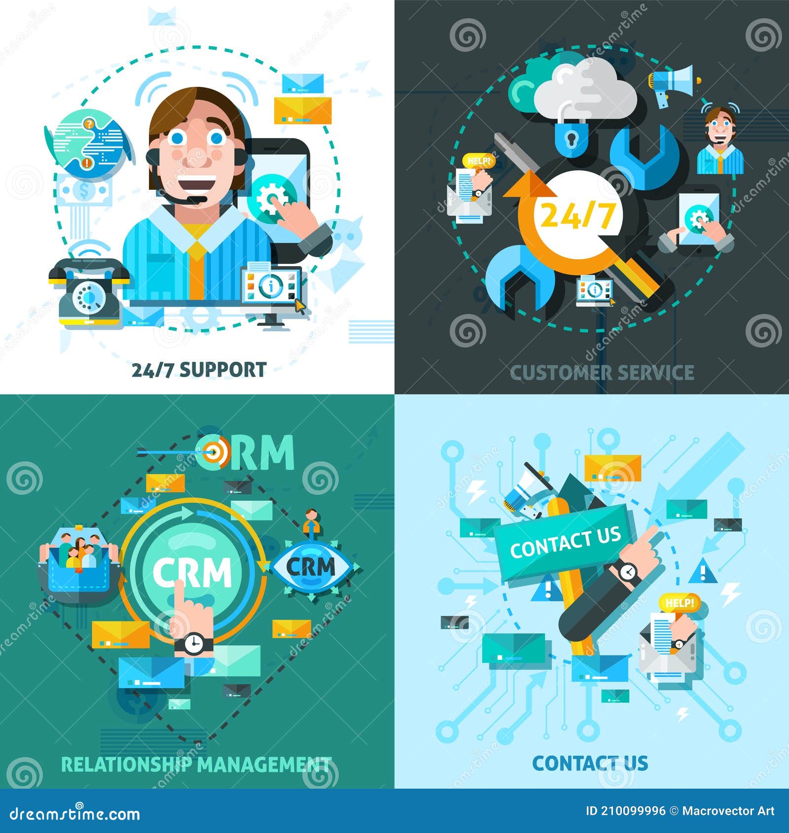 Customer Support Concept Icons Set Stock Vector - Illustration of ...
