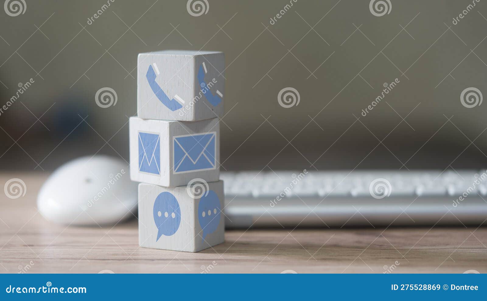 Customer Support Concept. Stack Wood Block with Icons of Contact ...