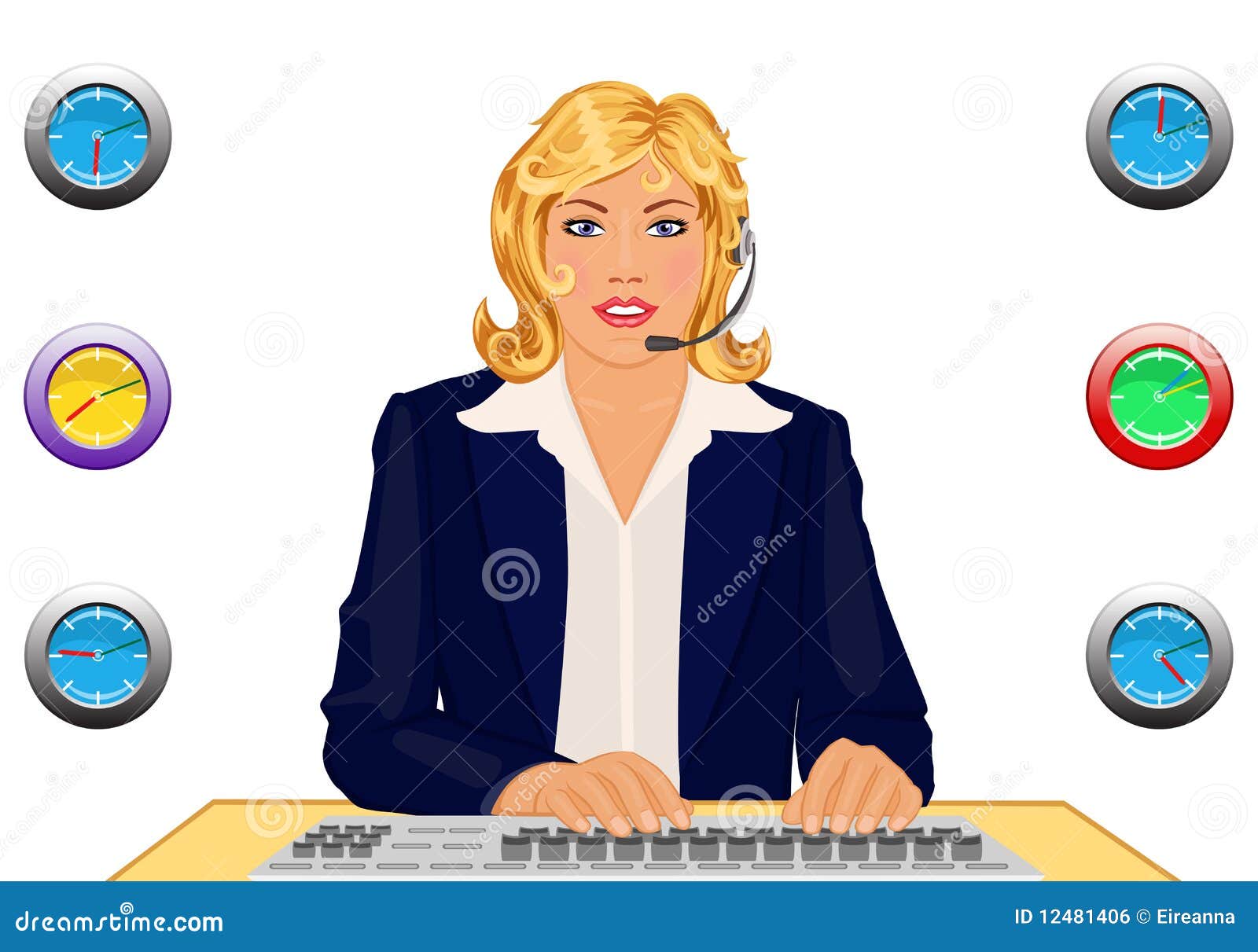 Customer Support Desk 24 Hours Stock Vector - Illustration of woman ...