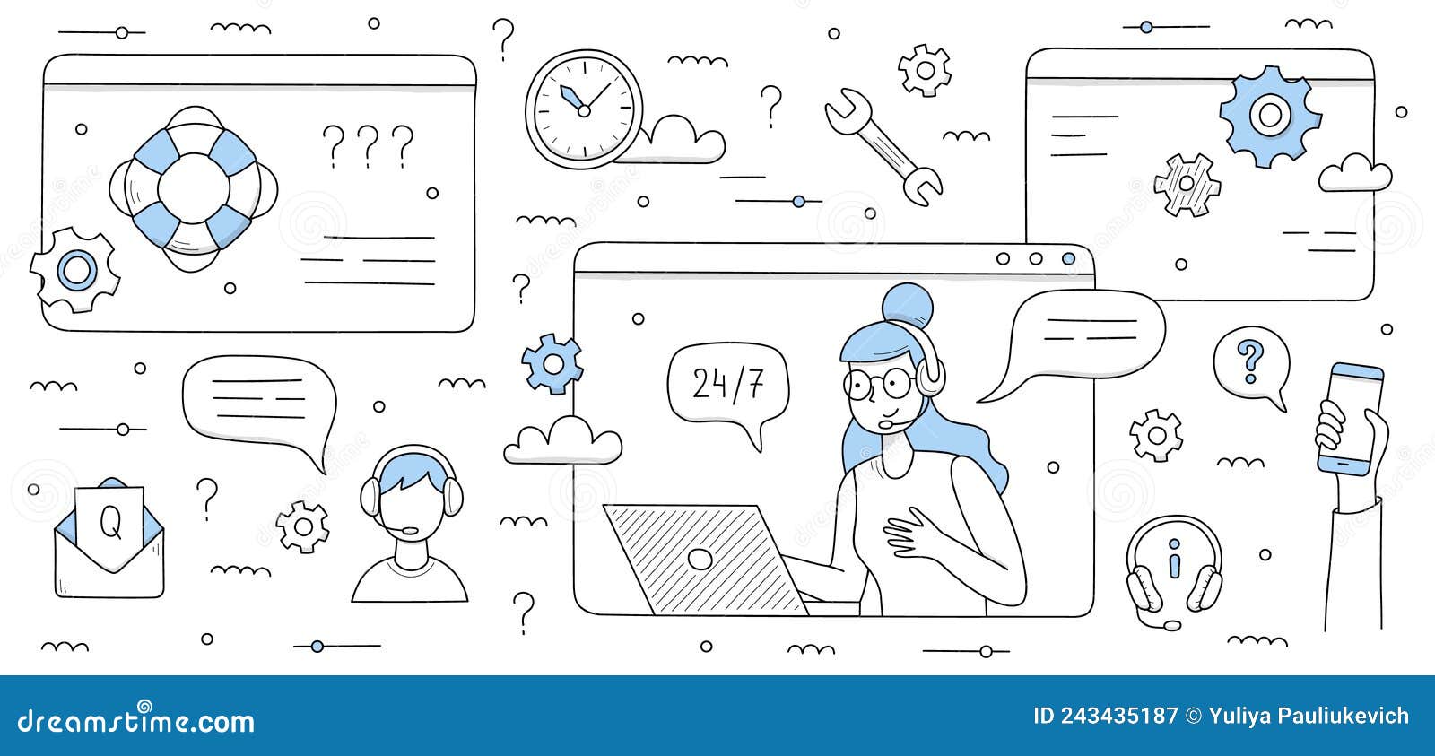 Customer Support Doodle Concept, Helpdesk Operator Stock Vector ...