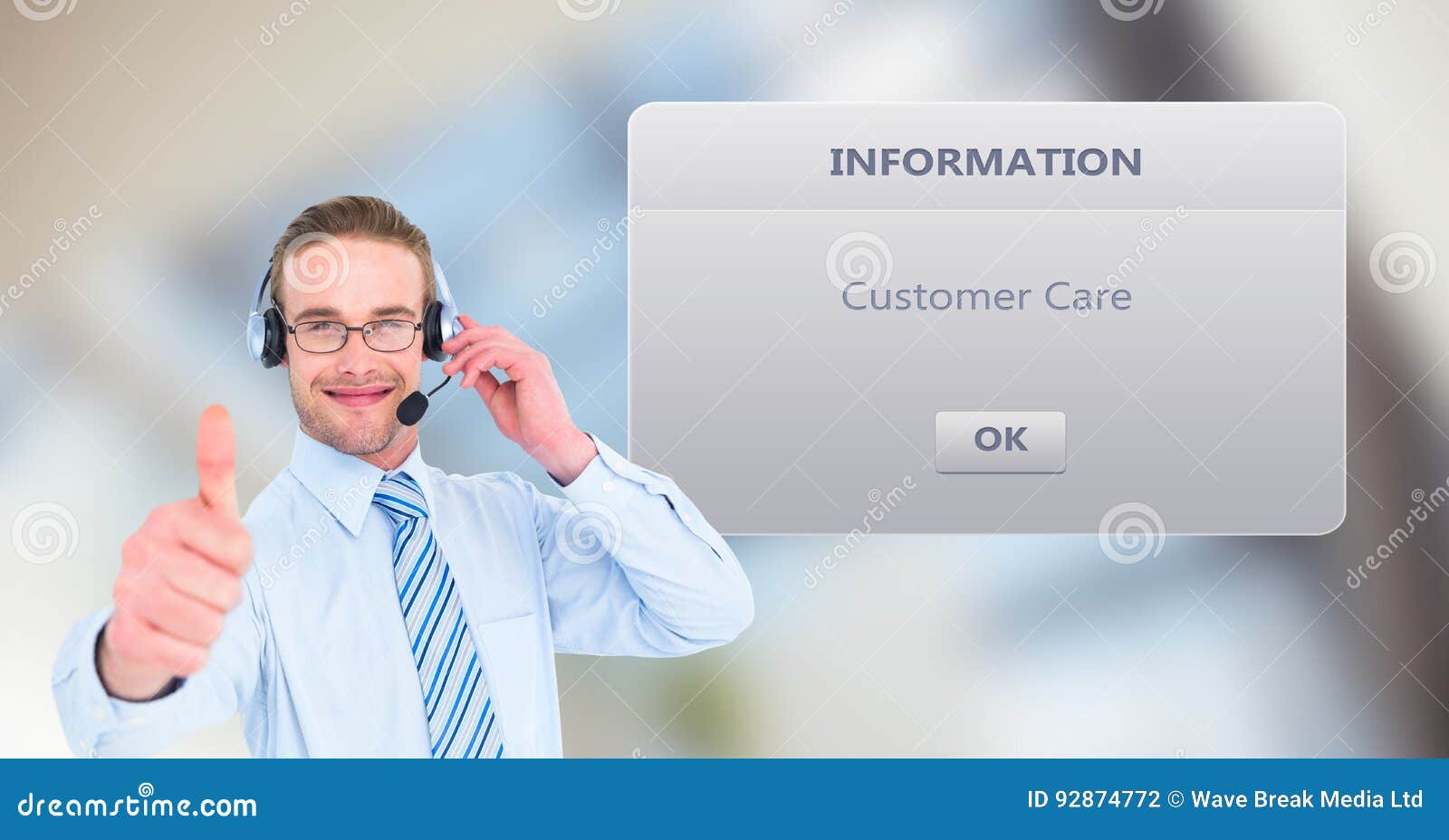 Customer Support Executive Showing Thumbs Up by Dialog Box Stock ...