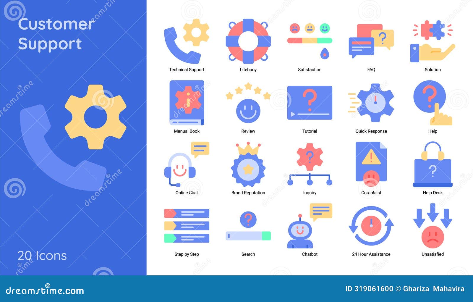 Customer Support Flat Style Icon Collection. Set of Support Icon Vector ...