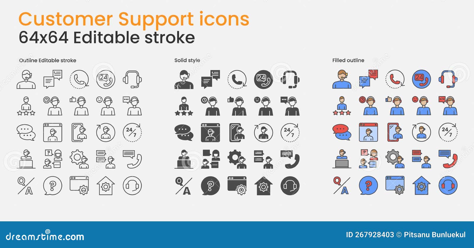 Customer Support Icons Set. 64x64 Editable Stroke Stock Vector ...