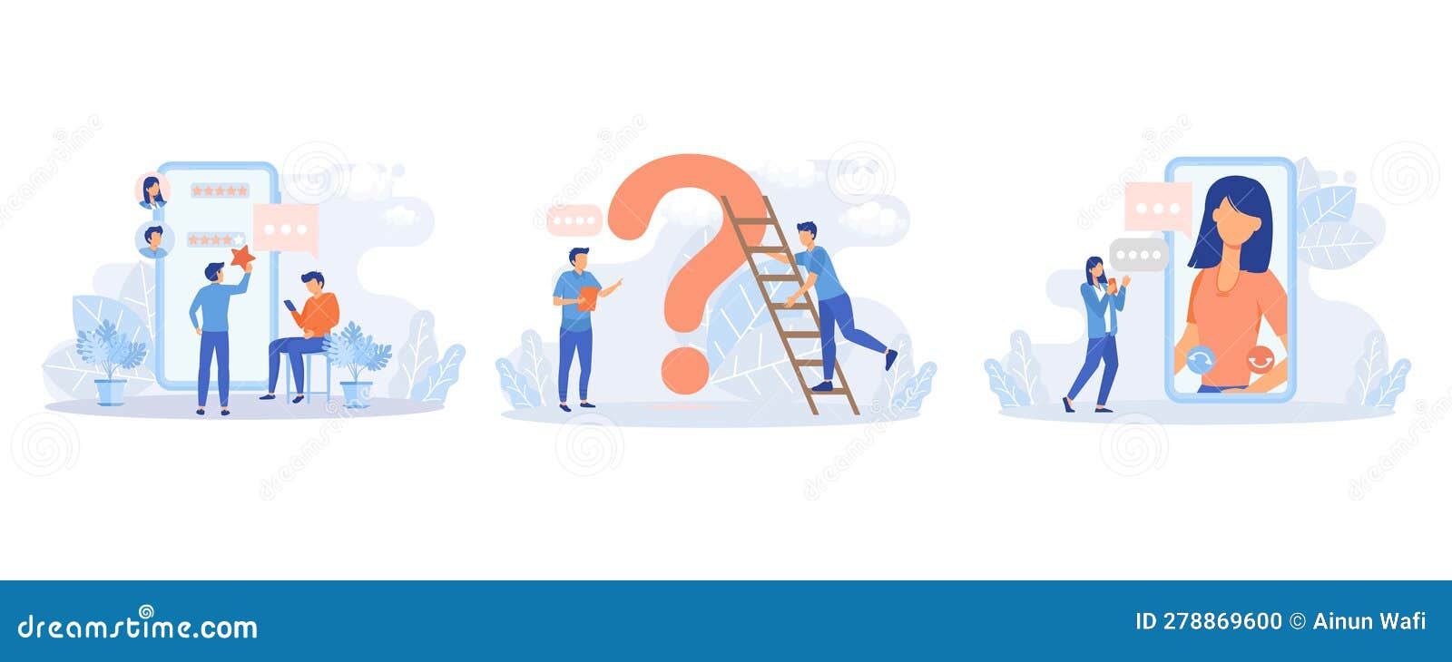 Customer Support Illustration. Characters Asking a Questions, Receiving ...