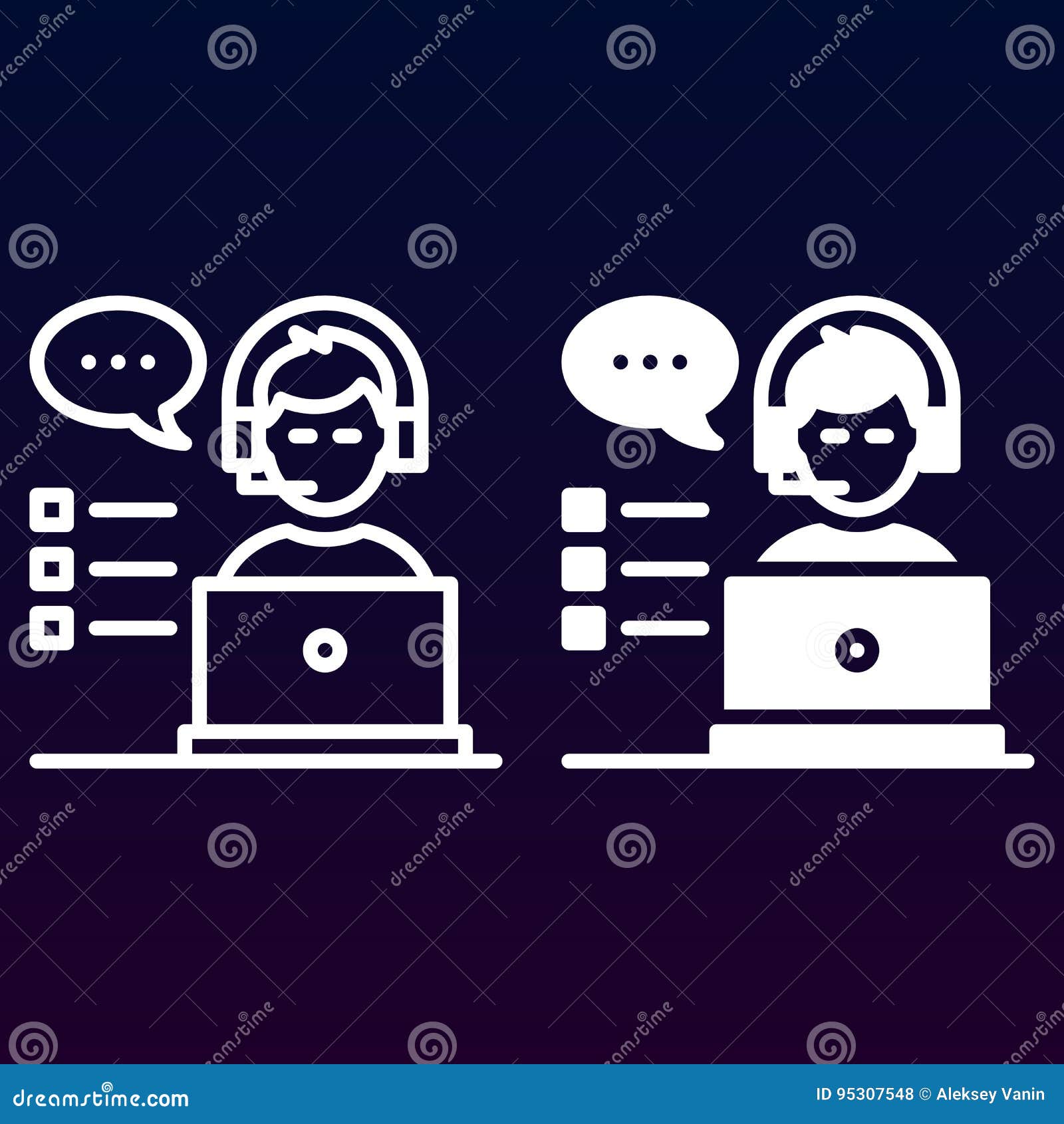 Customer Support Line and Solid Icon, Outline and Filled Vector Sign ...