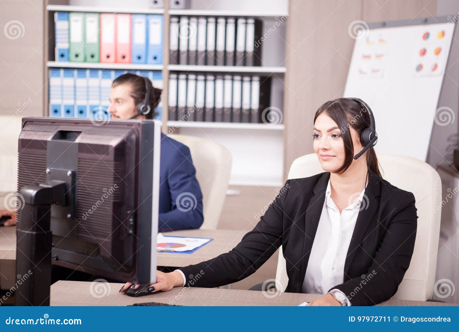 Customer Support Line Woman Worker Stock Image - Image of computer ...