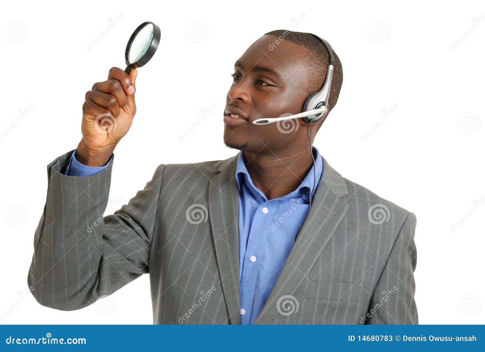 Customer Support Operator Holding Magnifying Glass Stock Image - Image ...