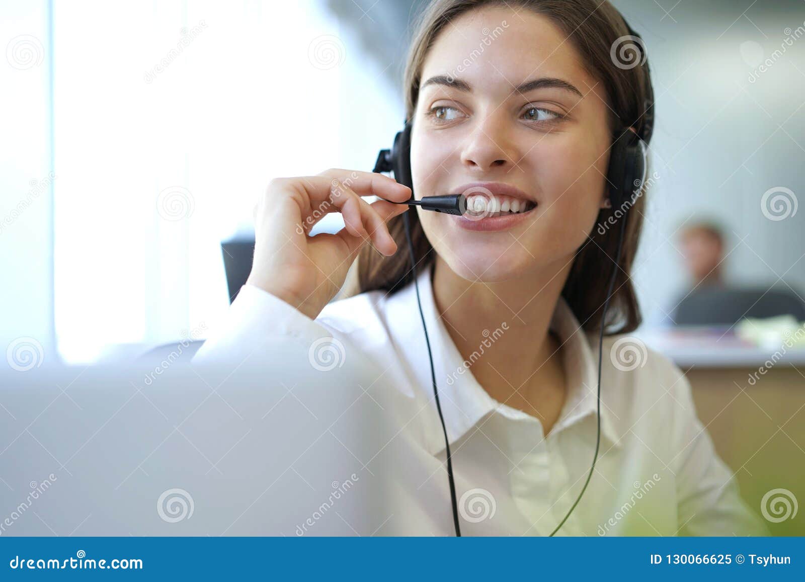 Customer Support Operator Working in a Call Center Office. Stock Image ...