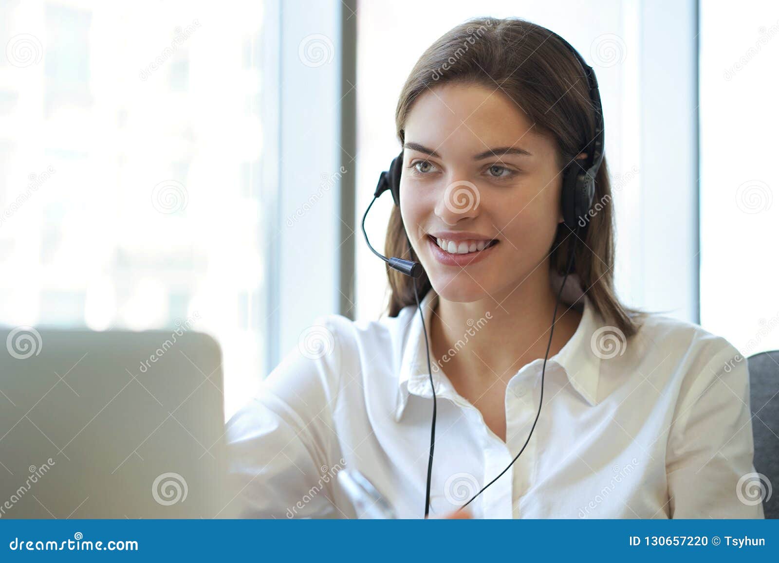Customer Support Operator Working in a Call Center Office. Stock Photo ...