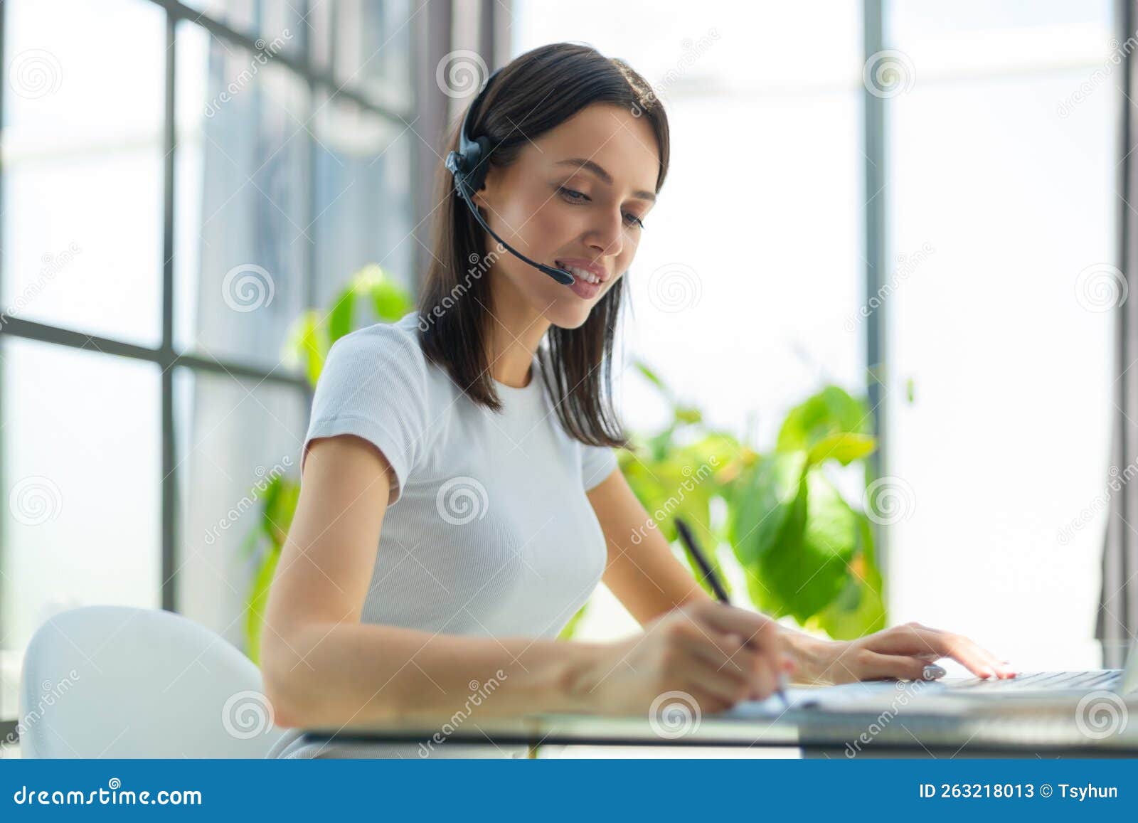 Customer Support Operator Working in a Call Center Office Stock Image ...
