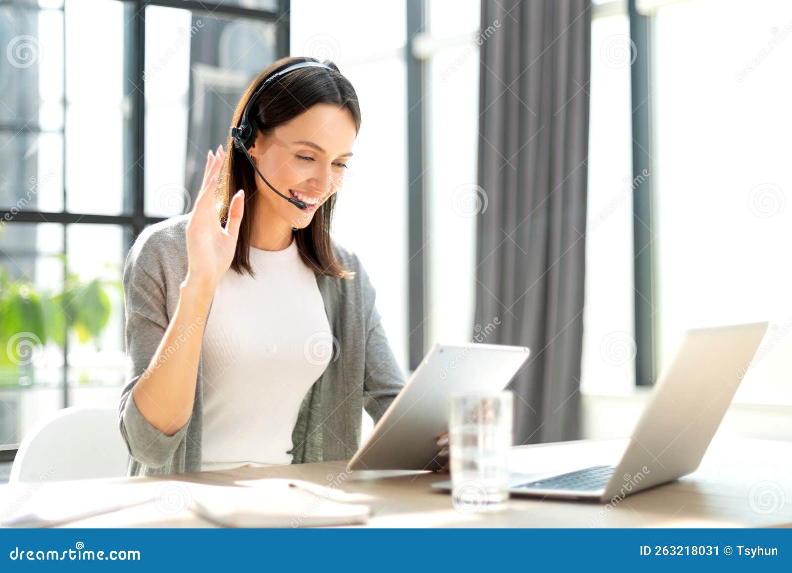 Customer Support Operator Working in a Call Center Office Stock Image ...
