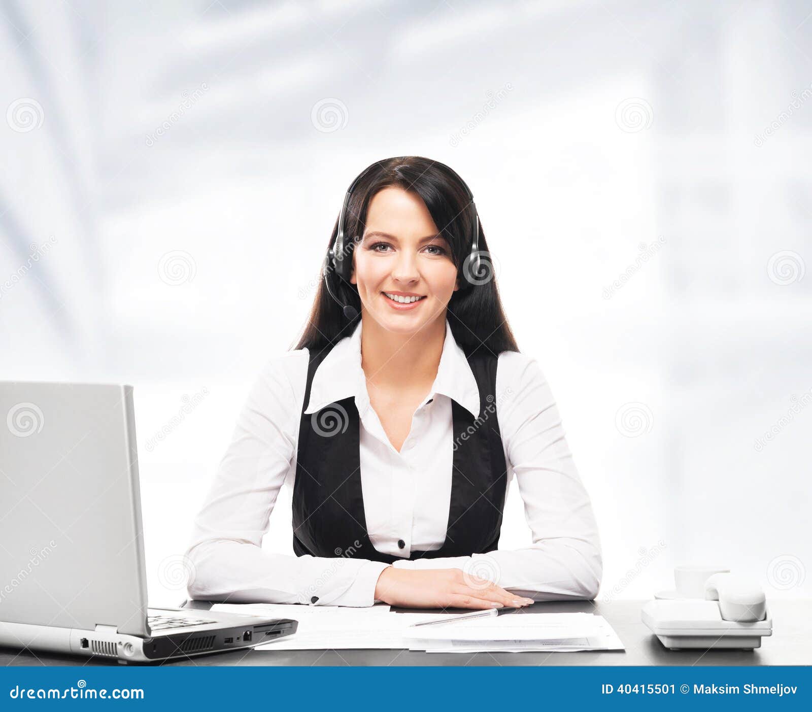 Customer Support Operator Working In A Call Center Office Stock Image ...