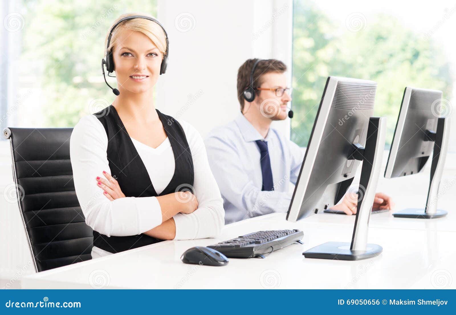 Customer Support Operators in Formalwear Working Using Computers Stock ...