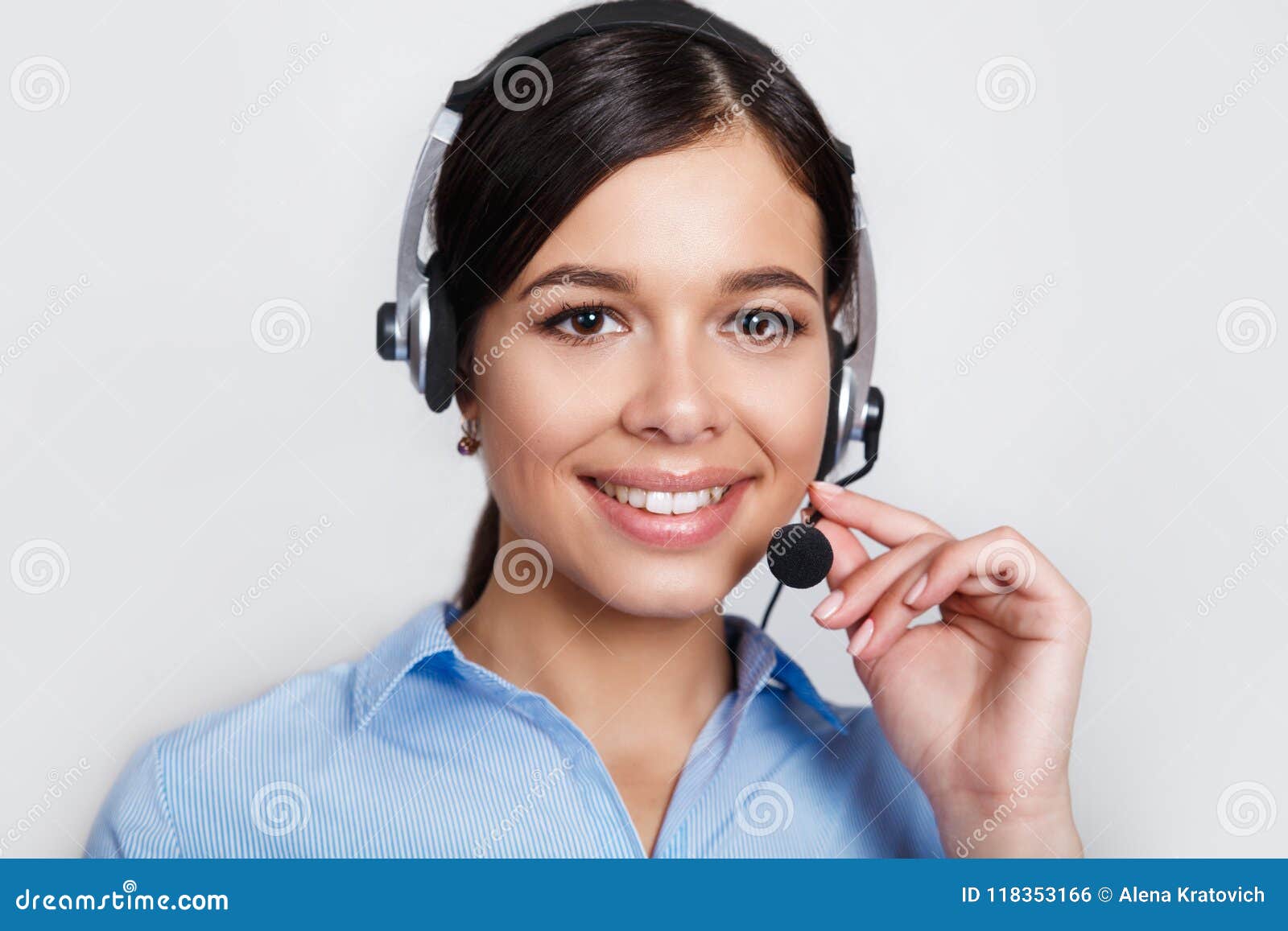 Customer Support Phone Operator in Headset, with Blank Copyspace Area ...