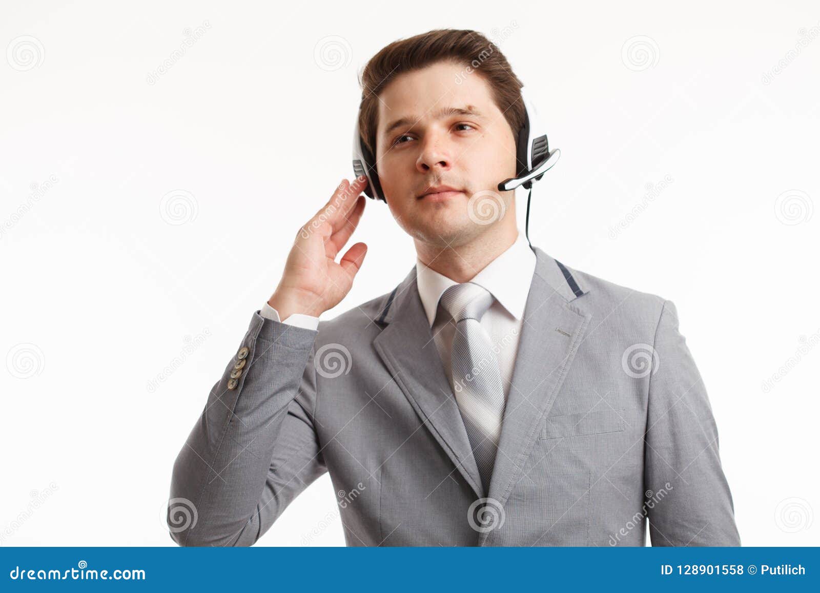 Customer Support Phone Operator at Office. in a Studio. Stock Photo ...