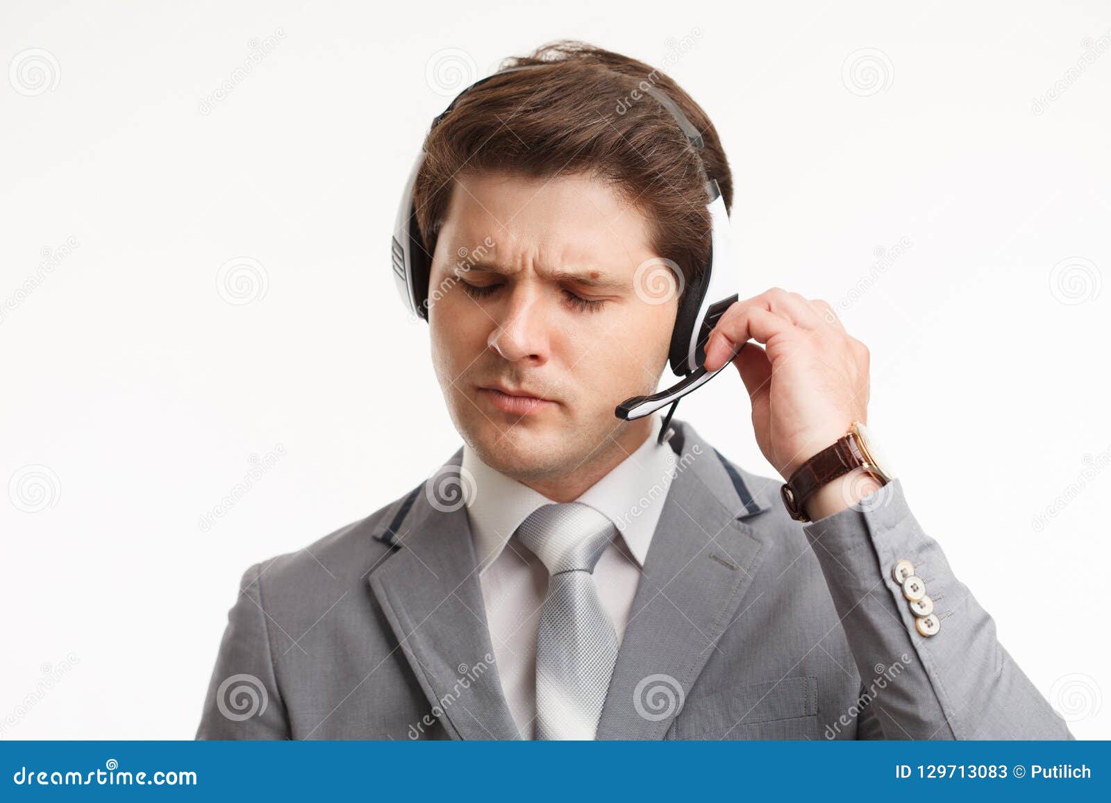 Customer Support Phone Operator at Office. in a Studio. Stock Image ...