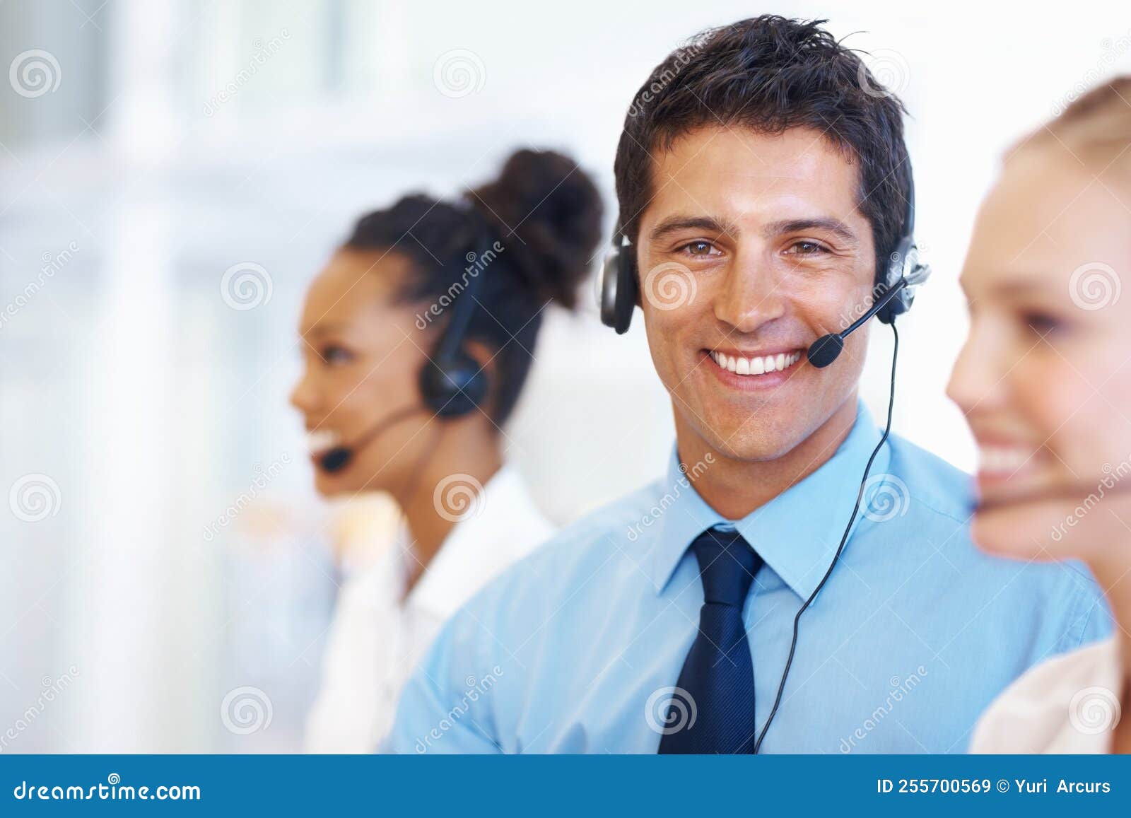Customer Support. Portrait of Smiling Male Representative with ...