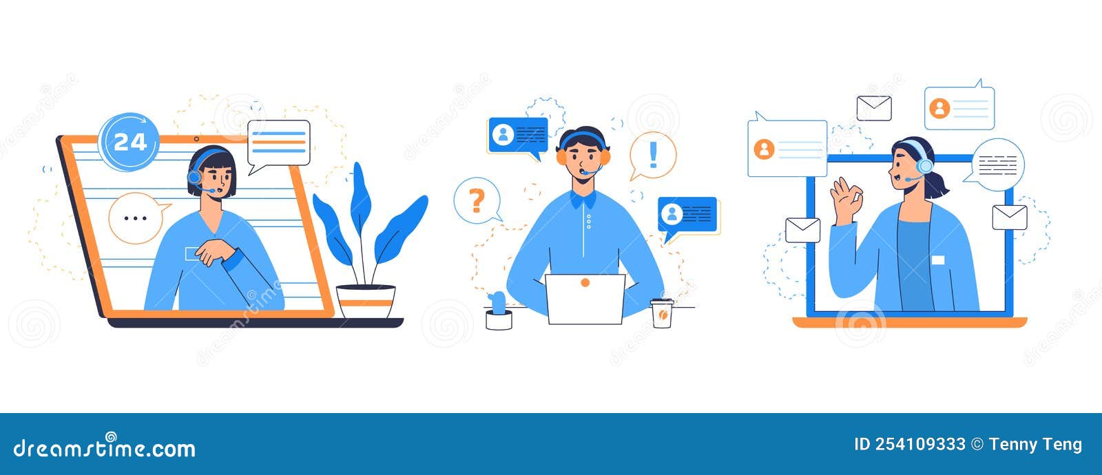 Customer Support Service, Client Help Center Hotline Operators. Flat ...