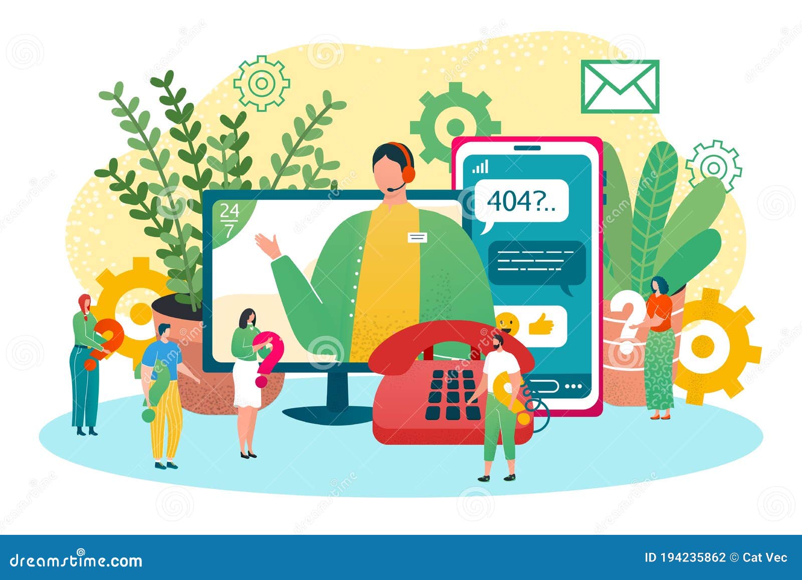 Customer Support Service in Computer, Vector Illustration. Online ...