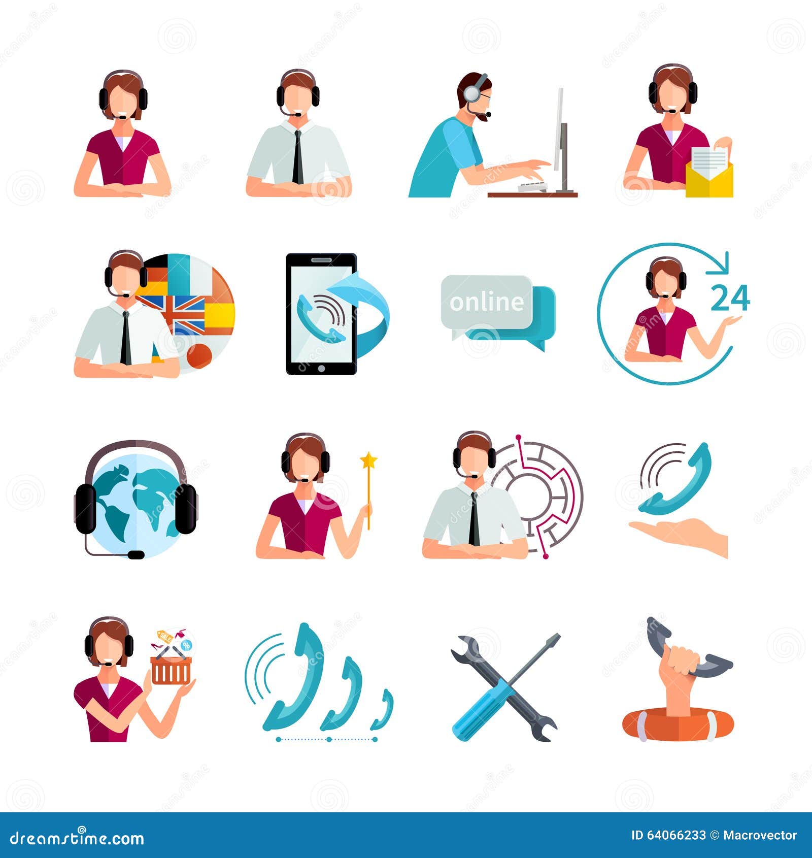 Customer Support Service Flat Icons Set Stock Vector - Illustration of ...
