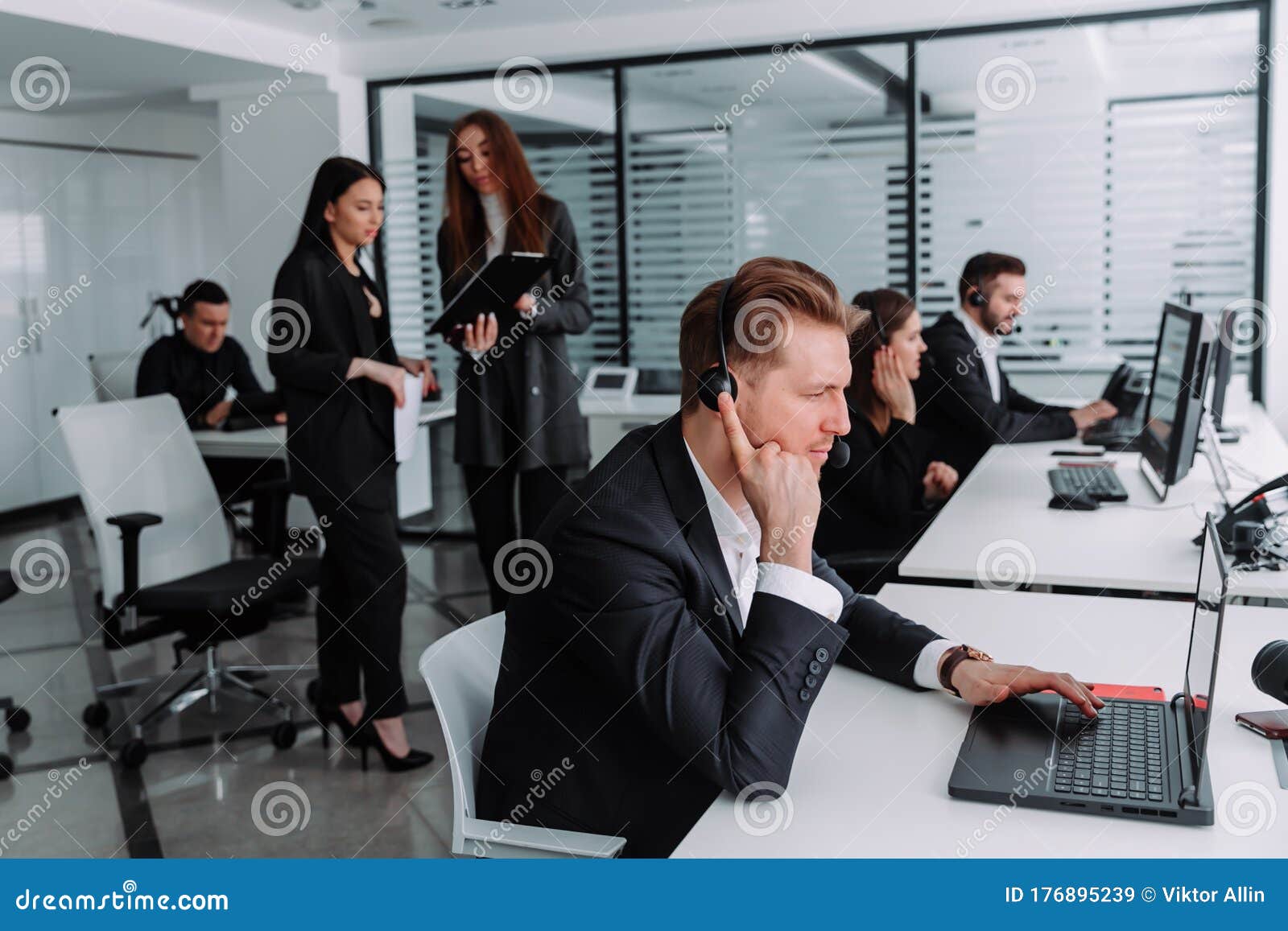 Customer Support Service Operator in Wireless Headset , Stock Image ...