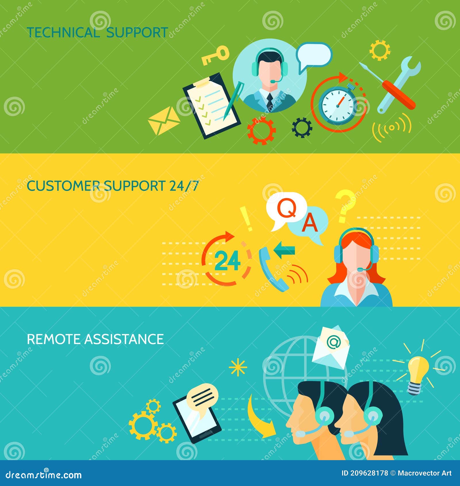 Customer Support and Technical Assistance Horizontal Banners Stock ...