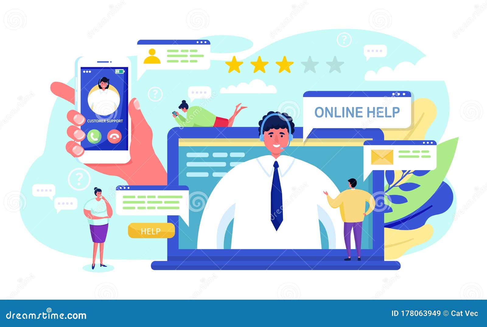 Customer Support Vector Illustration, Cartoon Flat Tiny Client People ...