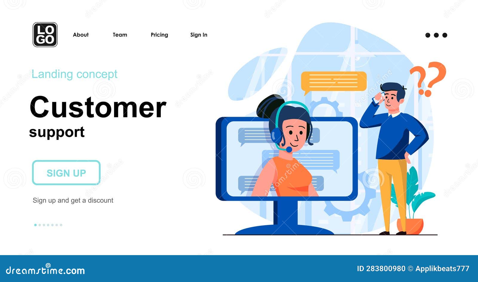 Customer Support Web Concept. Man Calls Tech Support. Hotline Operator ...