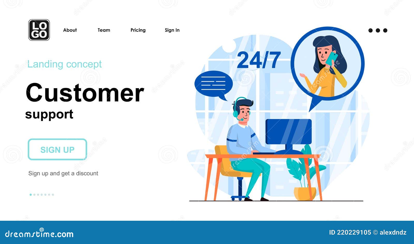 Customer Support Web Concept. Operator Takes Calls from Clients Stock ...