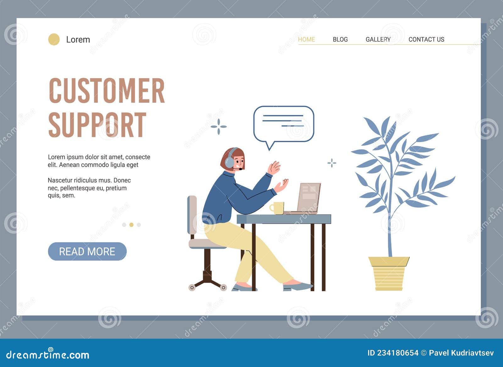Customer Support Website Interface Template Cartoon Flat Vector ...