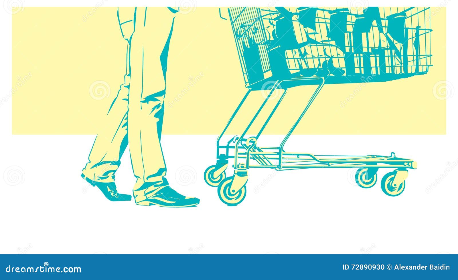 Customer with trolley. stock vector. Illustration of caucasian - 72890930