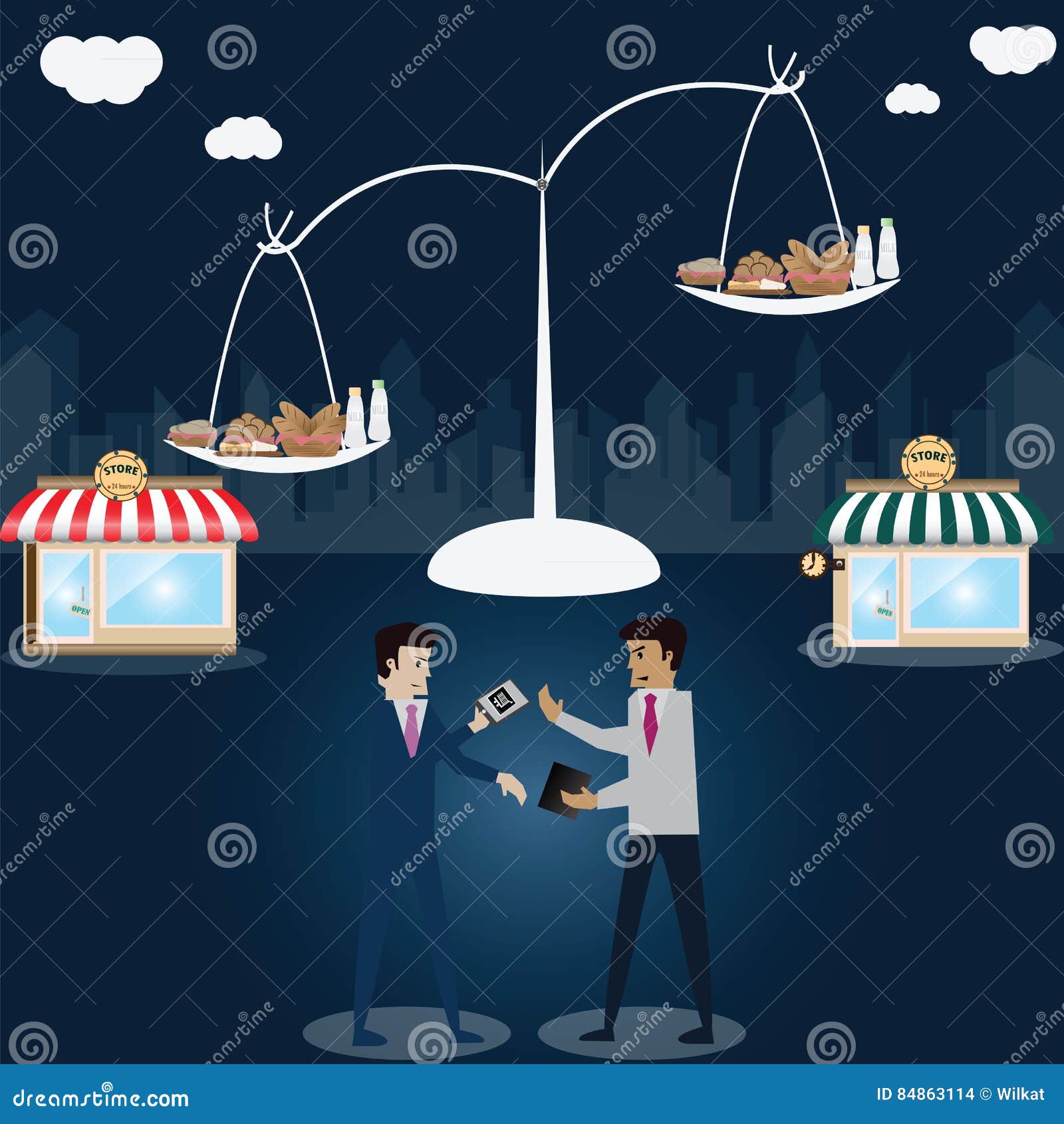 Customer Try To Compare Product from Internet Stock Vector ...