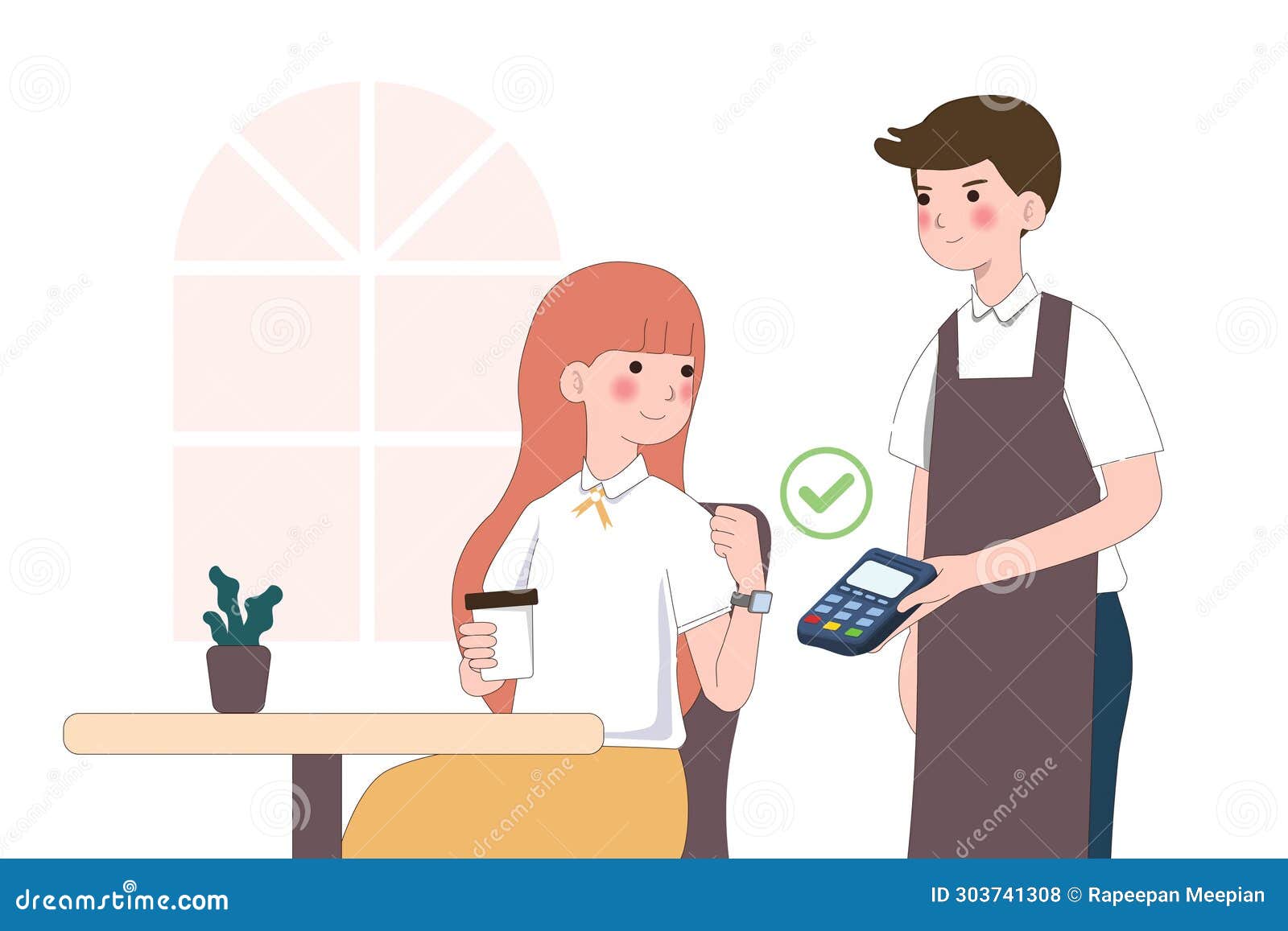 Customer Use Mobile Cashless Payment System or Scan Qr Code. Characters ...