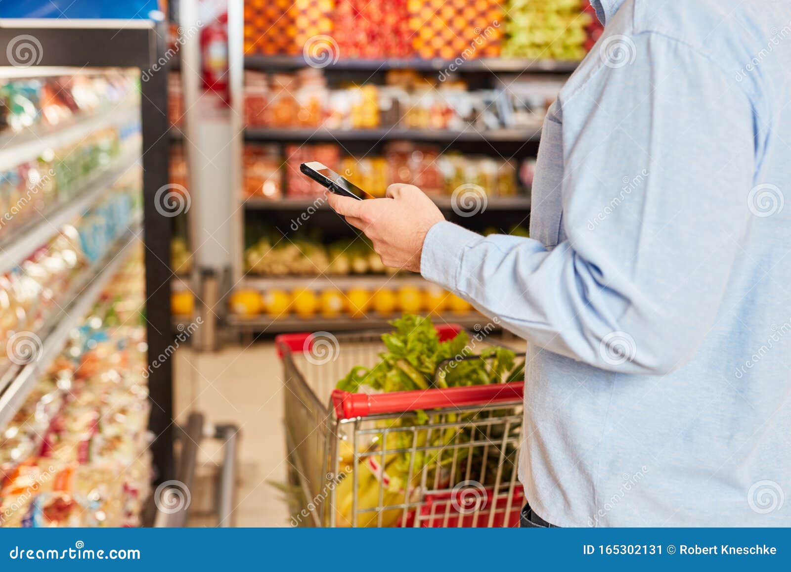 Customer Uses Smartphone with Barcode Scanner Stock Image - Image of ...