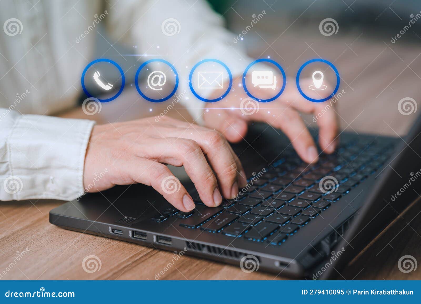 Customer Using a Laptop with Virtual Screen for Apps the Call Phone ...