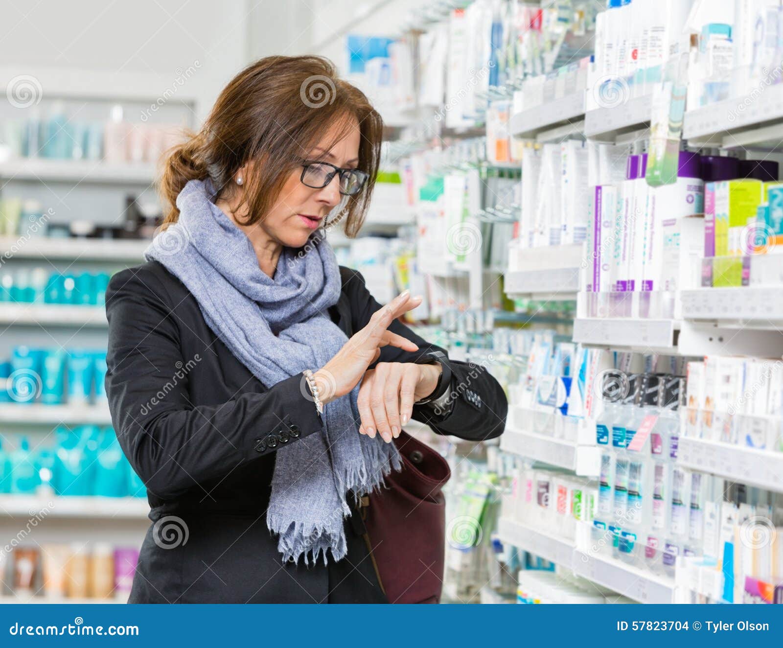 Customer Using Smartwatch in Pharmacy Stock Photo - Image of business ...