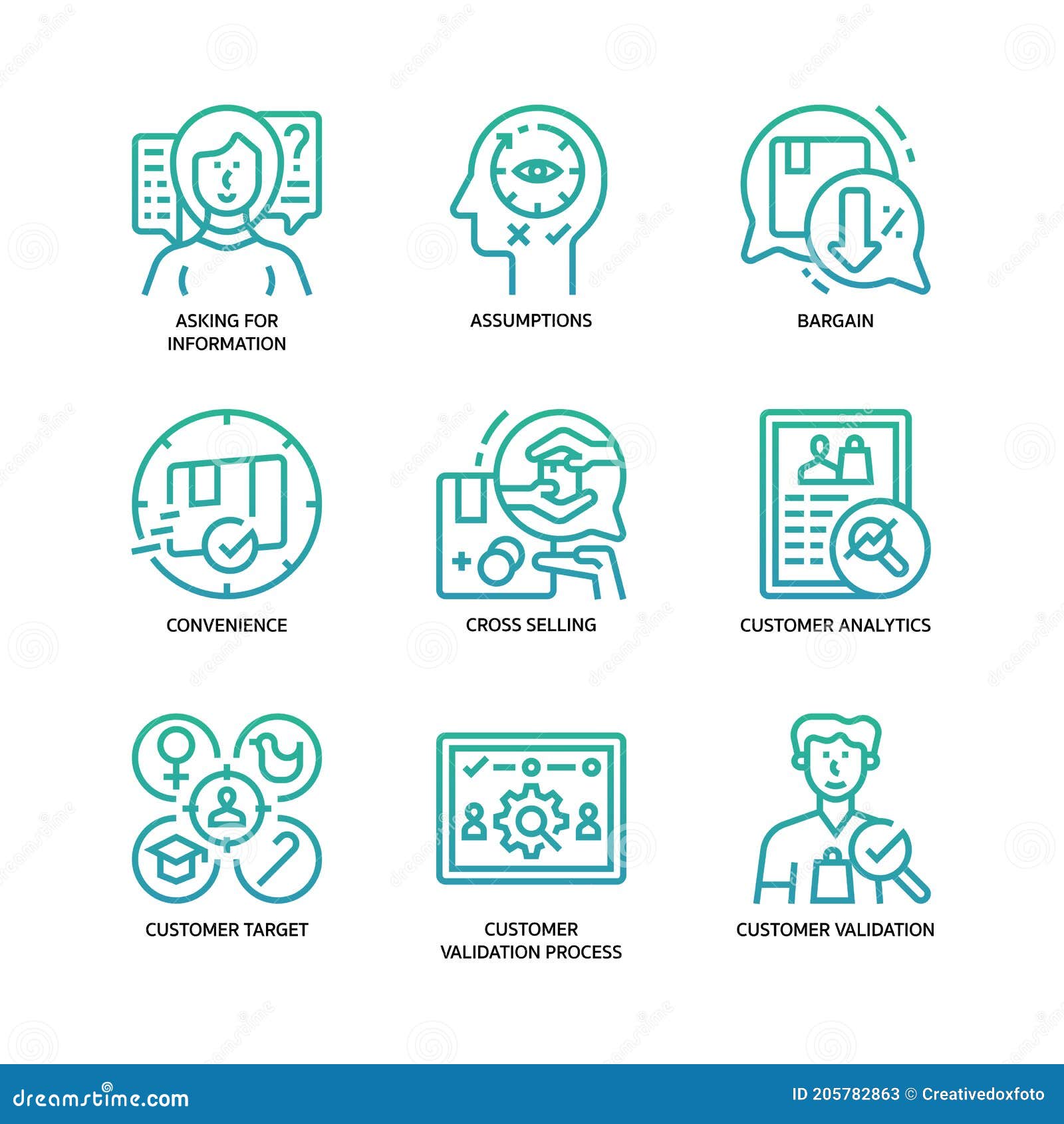 Customer Validation Icons Set Stock Vector - Illustration of bargain ...