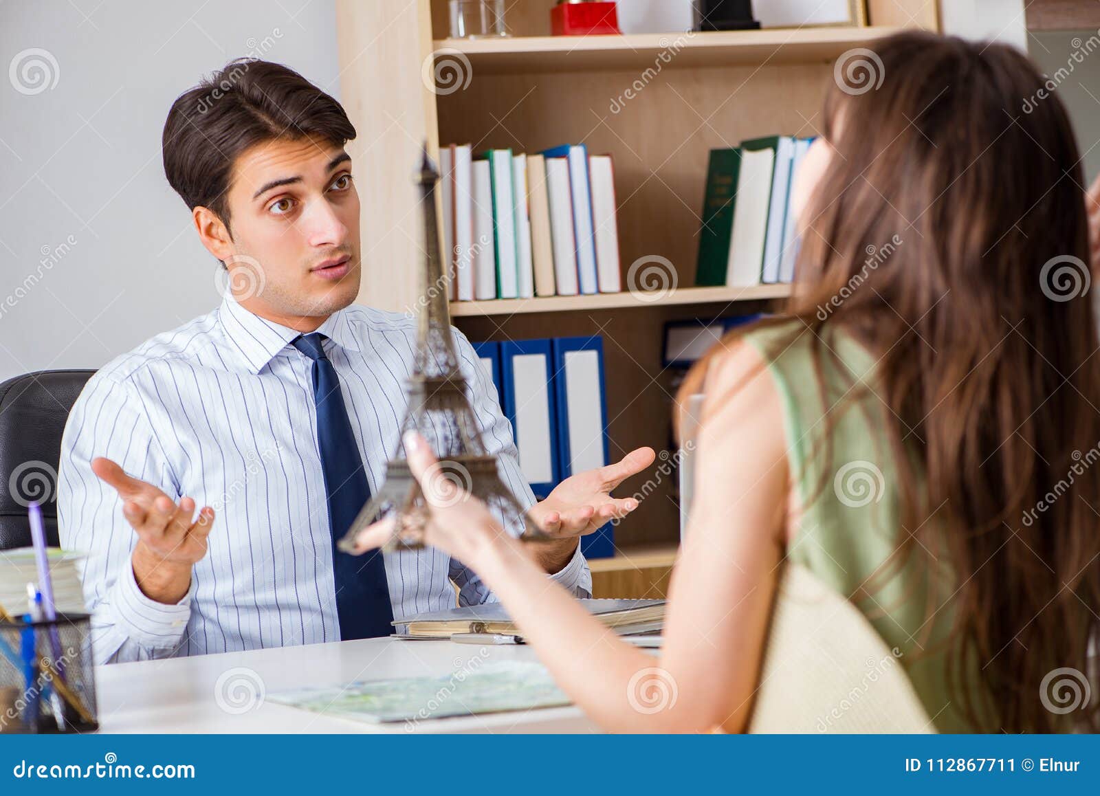 The Customer Visiting Travel Agency and Talking To Agent Stock Image ...