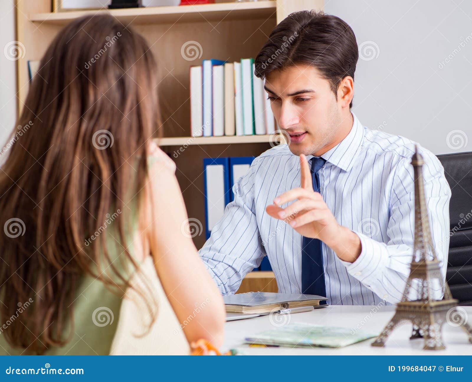 Customer Visiting Travel Agency and Talking To Agent Stock Image ...