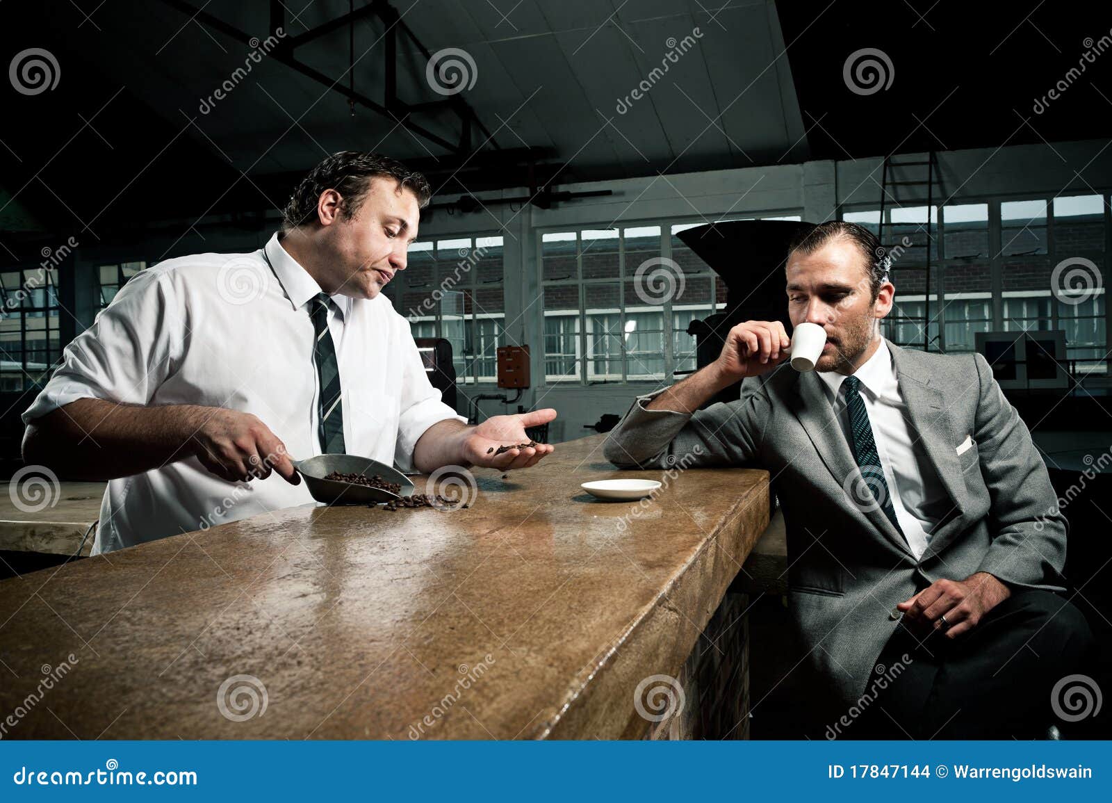 Customer and Waitor Talk about Coffee Stock Photo - Image of counter ...