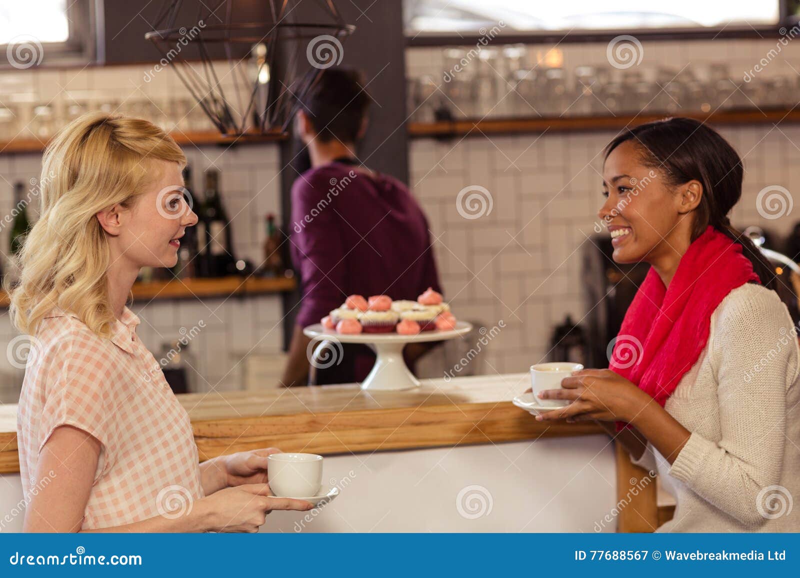 Customers Drinking a Coffee with the Bartender Stock Image - Image of ...