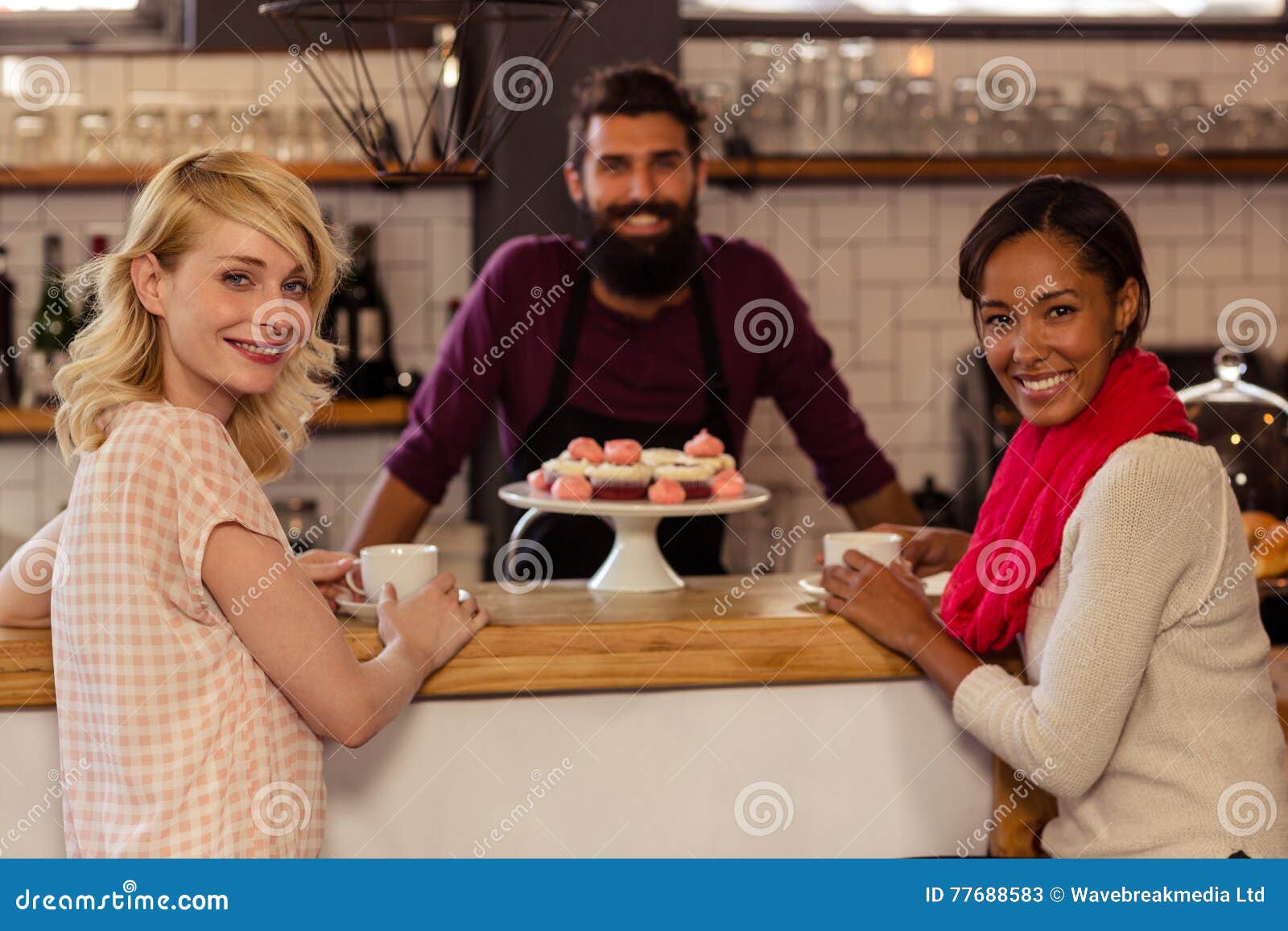 Customers Drinking a Coffee with the Bartender Stock Image - Image of ...
