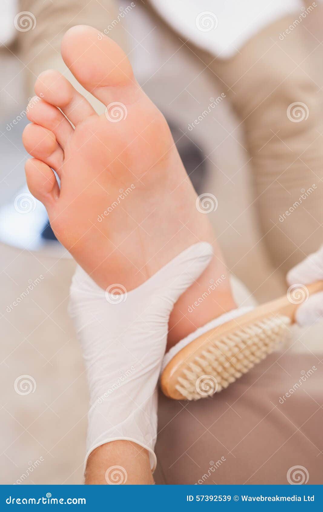 Customers Foot Getting Cleaned with Brush Stock Image - Image of skin ...