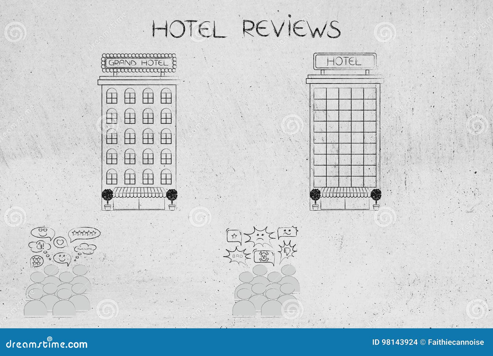 Customers in Front of Hotels with Positive and Negative Reviews Stock ...