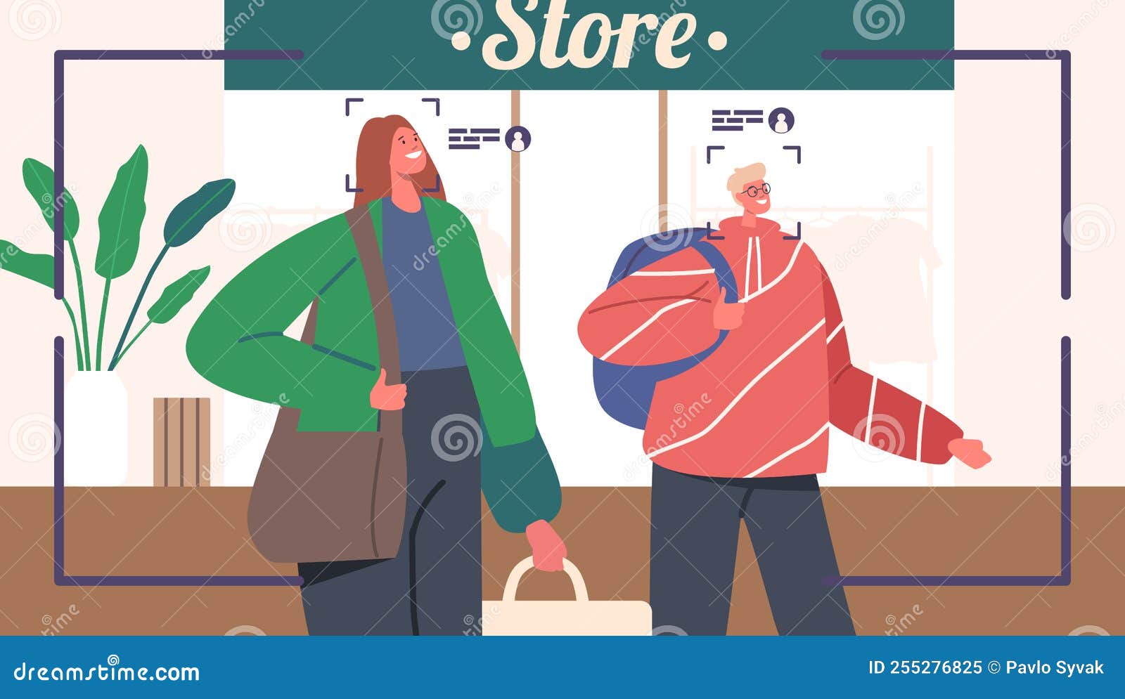 Customers in Shopping Mall with Identification Facial Recognition ...