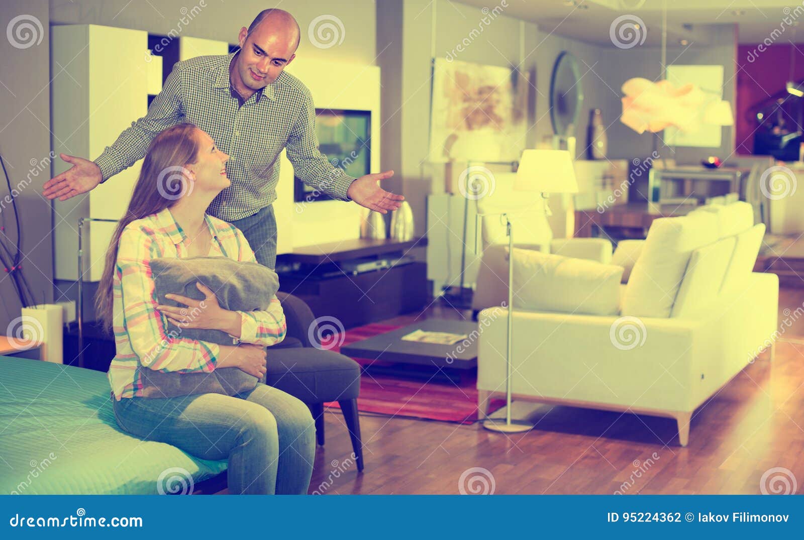 Customers are Testing New Furniture Stock Photo - Image of female ...