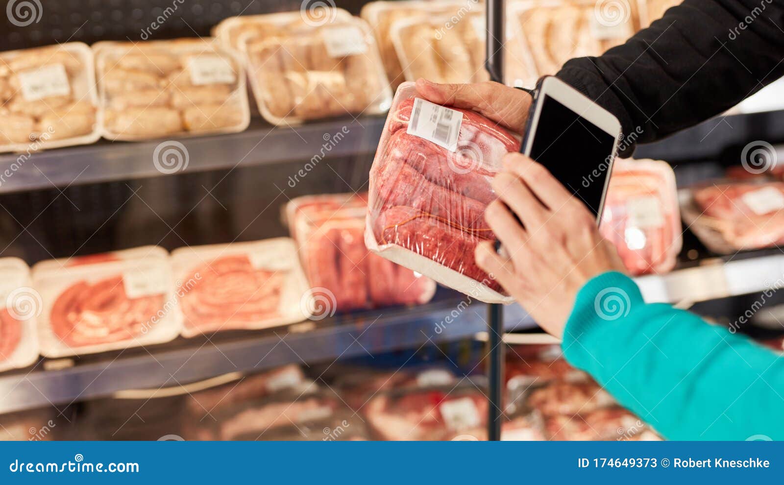 Customers Use Smartphone App with Barcode Scanner Stock Image - Image ...
