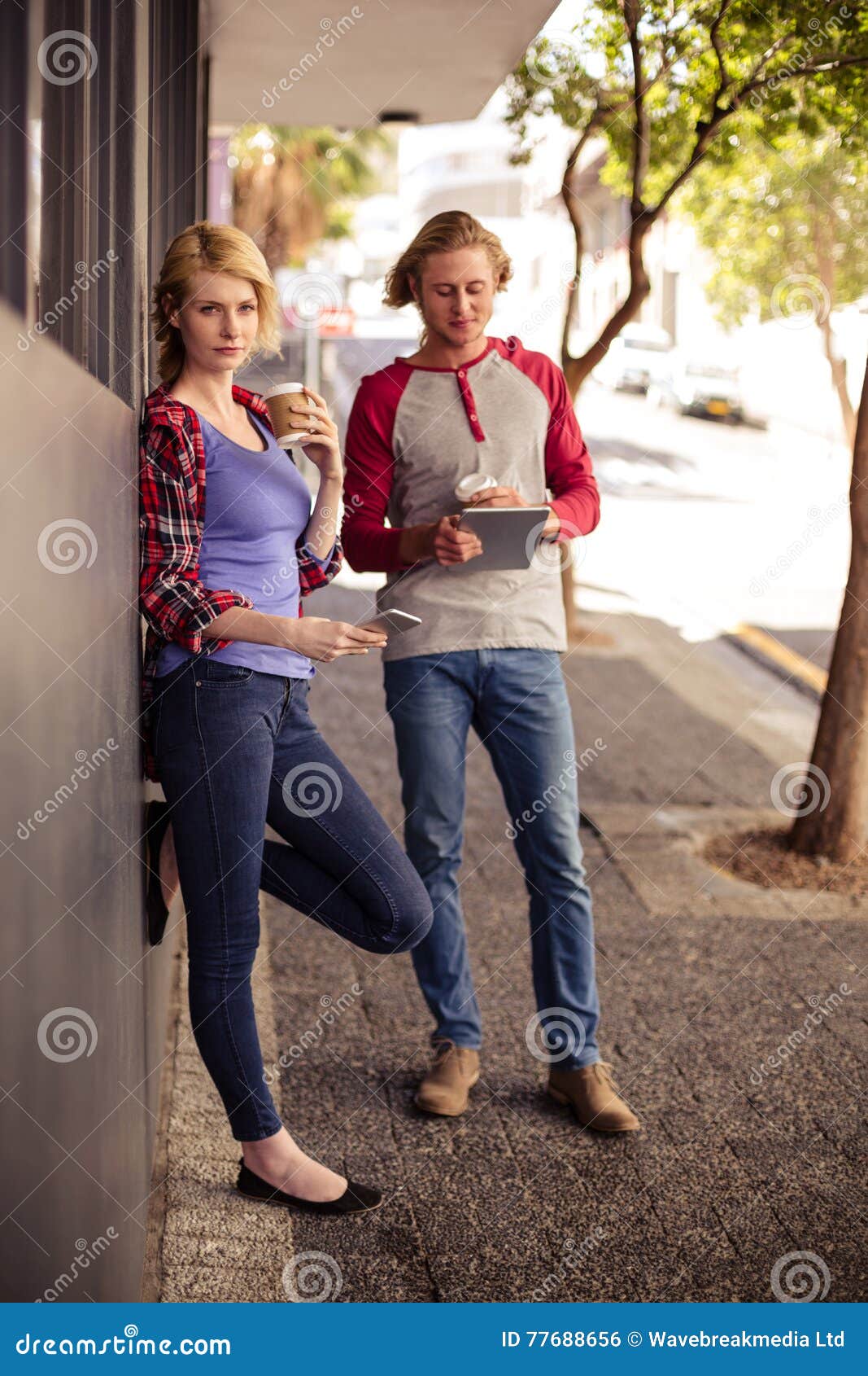 Customers Using a Tablet and Drinking Coffee Stock Photo - Image of ...