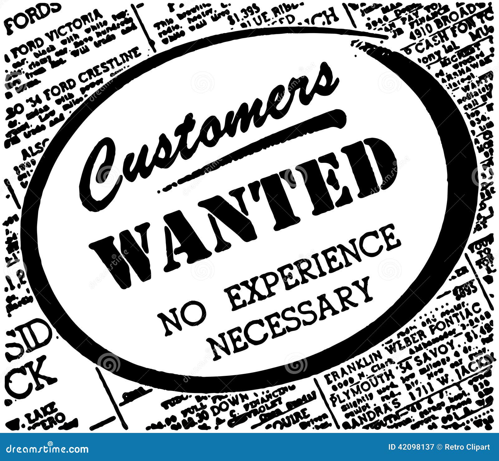 Customers Wanted stock vector. Illustration of clip, retro - 42098137